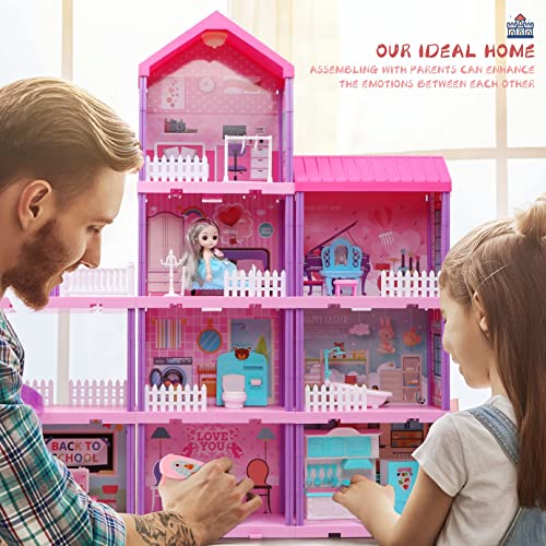 DIY Princess House for Kids, Creative Dollhouse Kit w/ Furniture, Dream Doll House for 3 4 5 6 7 8 Year Old Girls, Christmas Toys Gifts for Kids