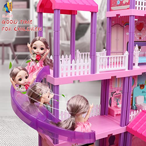 DIY Princess House for Kids, Creative Dollhouse Kit w/ Furniture, Dream Doll House for 3 4 5 6 7 8 Year Old Girls, Christmas Toys Gifts for Kids