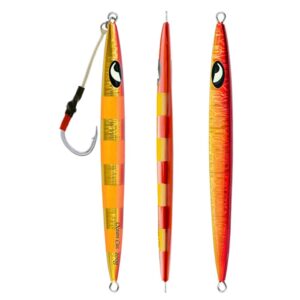 ocean cat saltwater jigs speed jigging slow jigging pitching lures,vertical jigging artificial lures lead metal flat jigs jigging baits jigging lure fishing jigs (red & gold, 400g)