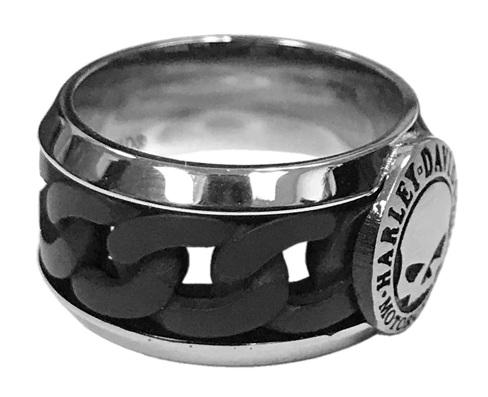 Harley-Davidson Men's Black Steel Chain Willie G Skull H-D Ring (12)