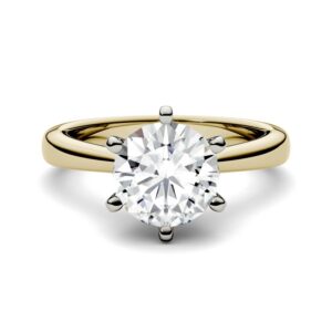 charles & colvard forever one 8mm round cut moissanite engagement ring for women | 1.9 cttw dew | lab grown | solid 14k yellow gold | size 7.5