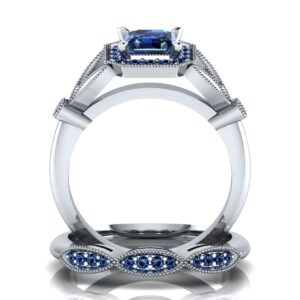 IdealJewel95 Sterling Silver 1.35 ct Princess & Round Blue Sapphire Bridal Ring Set Free Size For Women Wedding/Valentines / Engagement_14_4