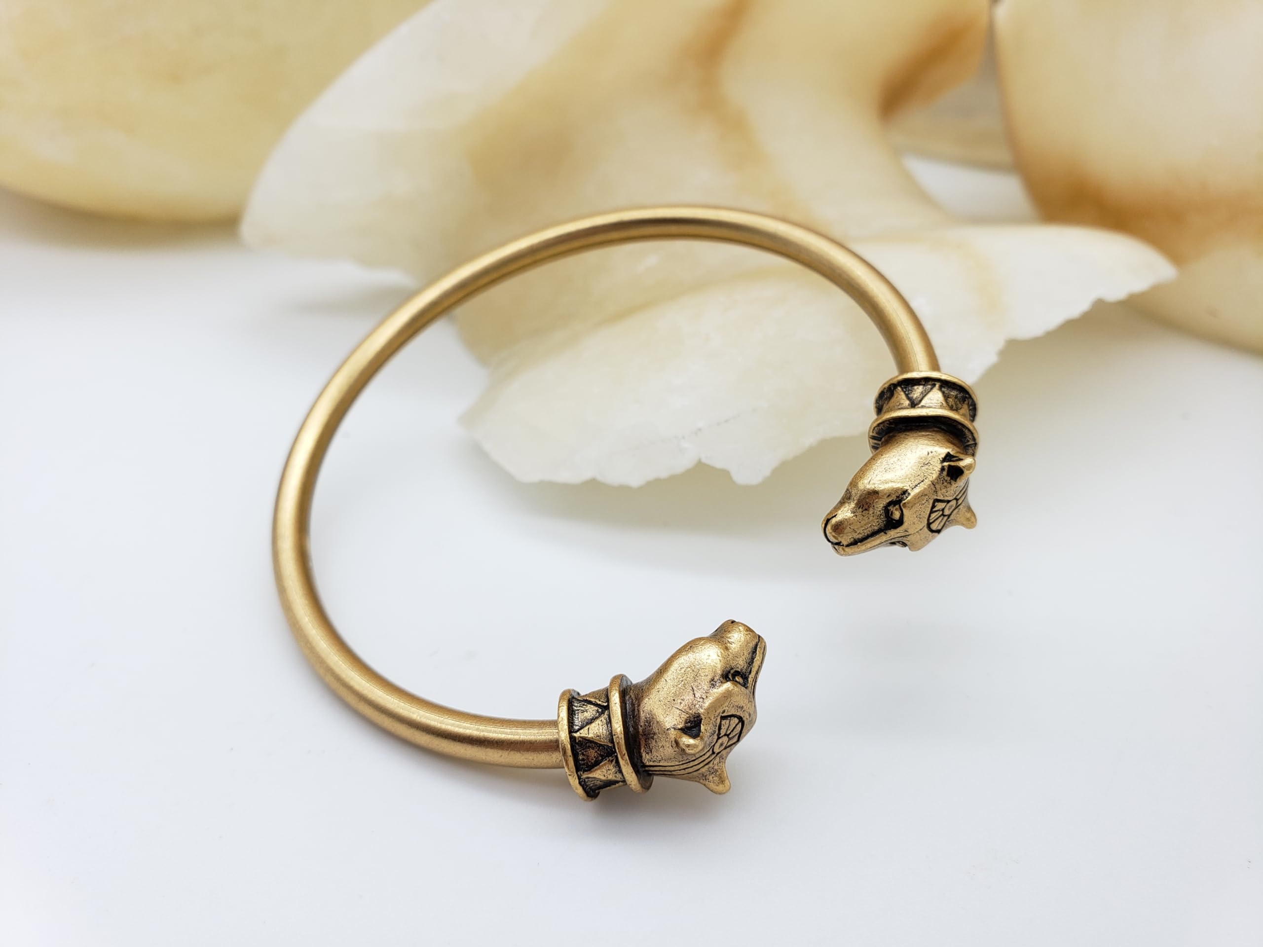 MUSEUM REPRODUCTIONS Egyptian Cat Head Bracelet - Gold Finish