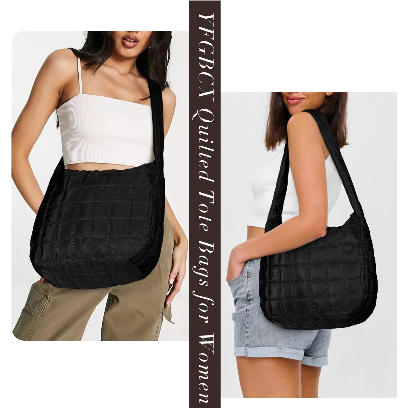 Quilted Tote Bags for Women Lightweight Quilted Padding Shoulder Bag Down Cotton Padded Large Tote Bags Lattice Crossbody Bag Zip Closure