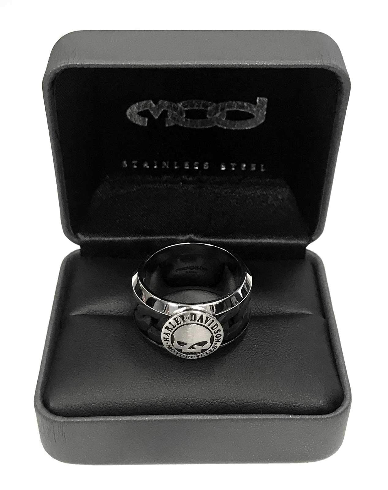 Harley-Davidson Men's Black Steel Chain Willie G Skull H-D Ring (12)