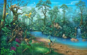 ceramic backsplash tile mural woodland landscape woods kitchen/bathroom/living room - rainforest - david miller