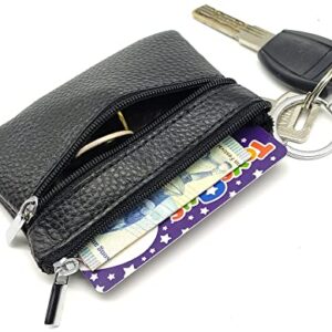 Keychain Purse Small, iToolai Women's Genuine Leather Zipper Mini Coin Bag Credit Card Holder (Black)