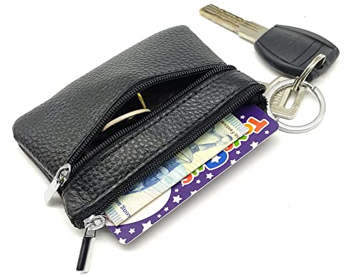 Keychain Purse Small, iToolai Women's Genuine Leather Zipper Mini Coin Bag Credit Card Holder (Black)