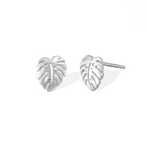 boma jewelry sterling silver monstera leaf stud earrings (silver)