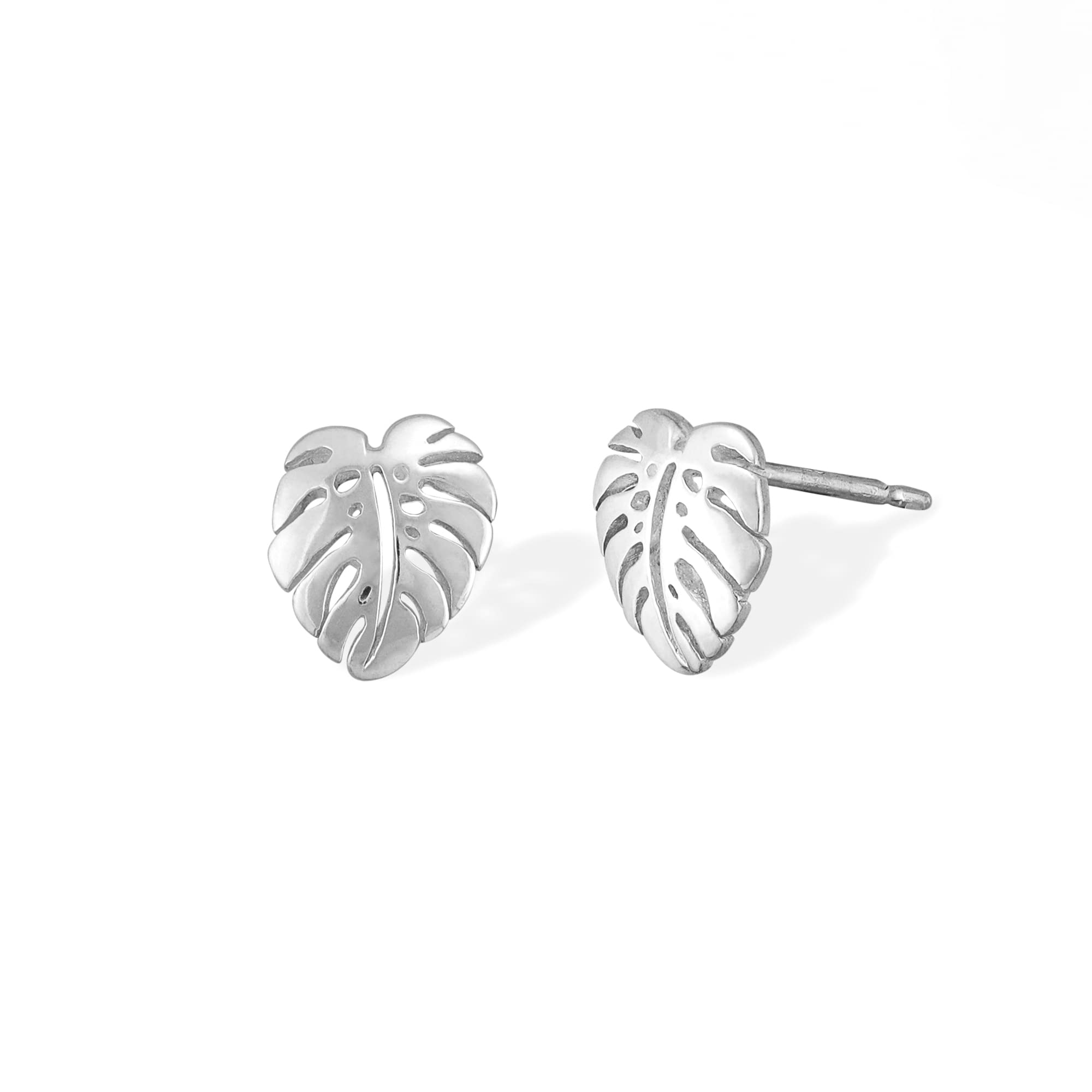 Boma Jewelry Sterling Silver Monstera Leaf Stud Earrings (Silver)