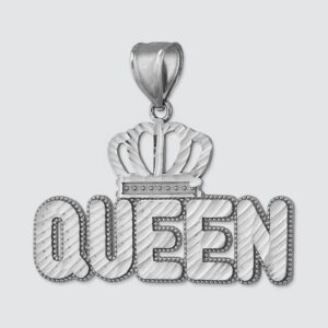 LA BLINGZ Queen Crown DC Sterling Silver Hip-Hop Pendant