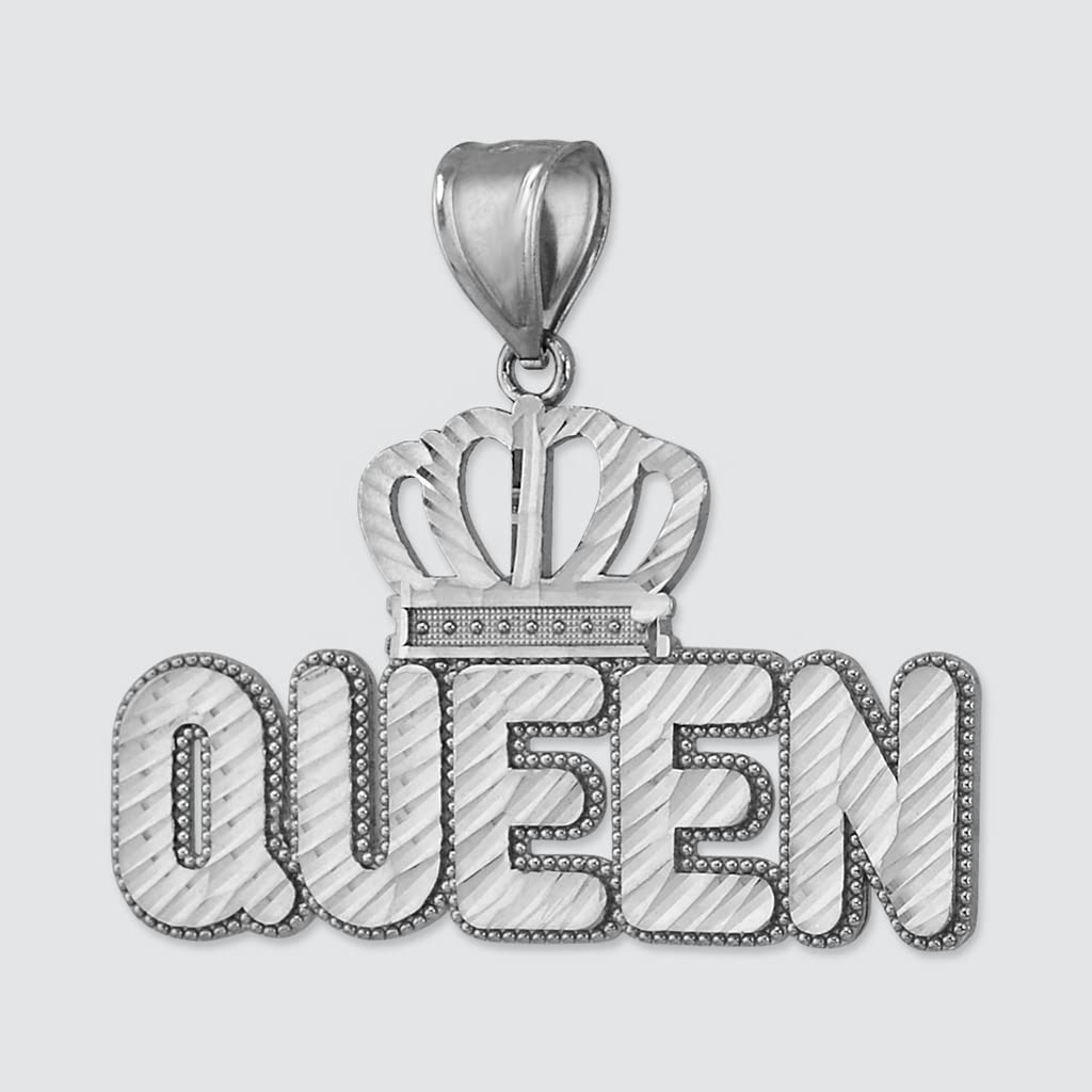 LA BLINGZ Queen Crown DC Sterling Silver Hip-Hop Pendant