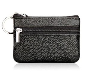 keychain purse small, itoolai women's genuine leather zipper mini coin bag credit card holder (black)