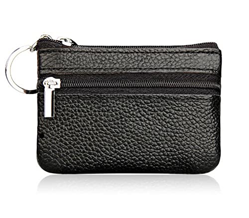 Keychain Purse Small, iToolai Women's Genuine Leather Zipper Mini Coin Bag Credit Card Holder (Black)