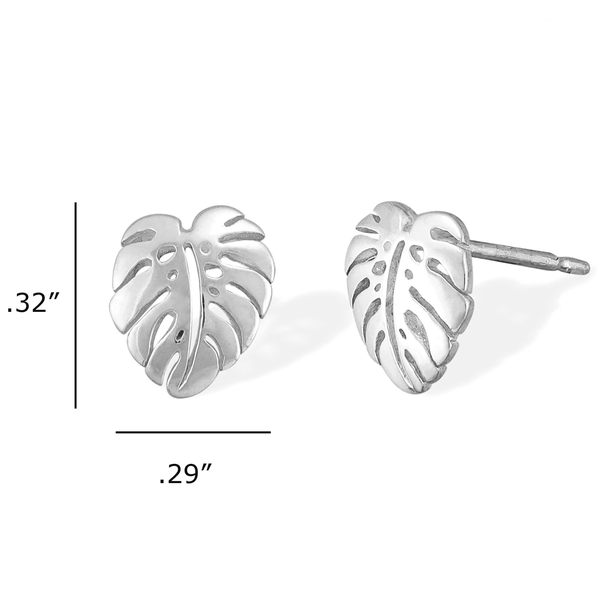 Boma Jewelry Sterling Silver Monstera Leaf Stud Earrings (Silver)