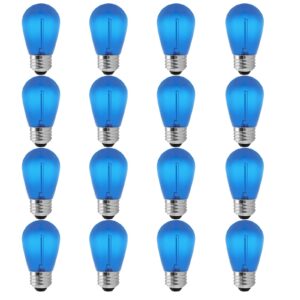 lxcom lighting s14 blue christmas replacement bulb 1w vintage led edison bulbs e26 medium base decorative vintage filament string lights for patio outdoor light bulbs, 16 pack(blue)