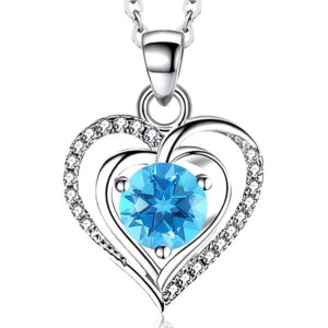 riviko heart birthstone pendant necklace for women 925 sterling silver zirconia march necklaces christmas valentine's day mothers day jewelry gifts for her mother wife