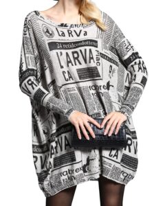 ellazhu women's autumn long sleeve printed newsprint crew neck sweater sweatshirt dh40 grey