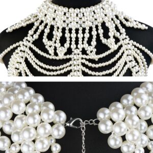 Pearl Body Chain Necklace for Women - Adjustable Size Fashion Handmade Pearl Body Chain for Party