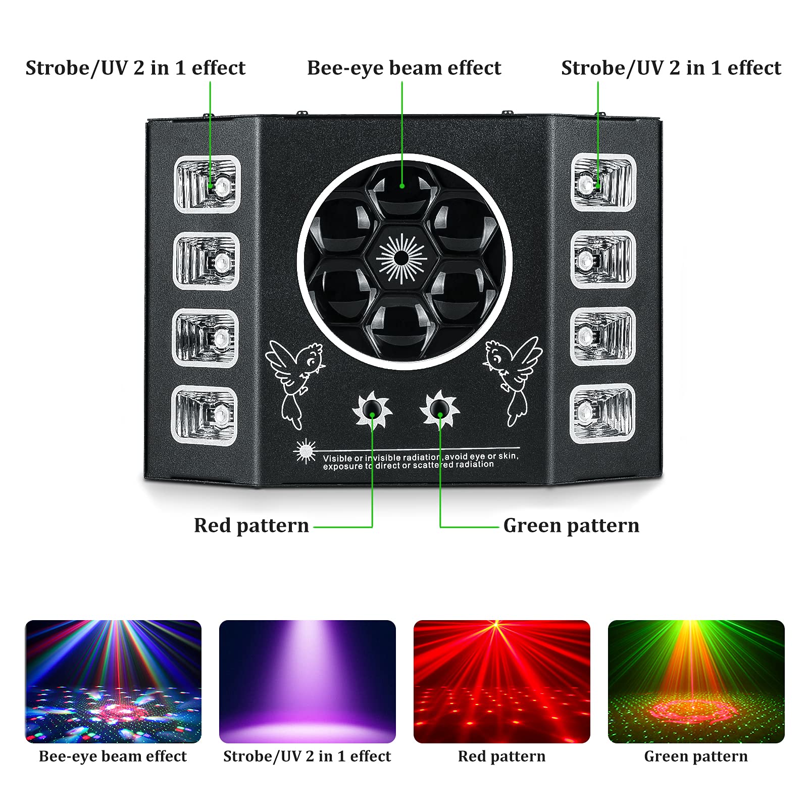 UV Dj Lights 100W Bee Eye Strobe Stage Light Disco Light DJ Light with Beam Pattern Strobe Effect, Remote and DMX Control for Stage Wedding Bar Karawa Church Disco Show Party Lights...