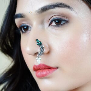 LoveNspire Nose Pin Oxidized German Silver Clip on Nath Marathi Nath Nosepin Jewelry for Women Indian Snap on Nose Ring Jewelry Gift - Non Piercing Nose Clip