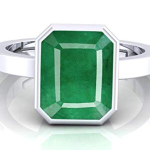 LMDPRAJAPATIS 5.50 Carat Original Emeald Panna 925 Silver Ring/Emeald Square Cut Gemstone ring