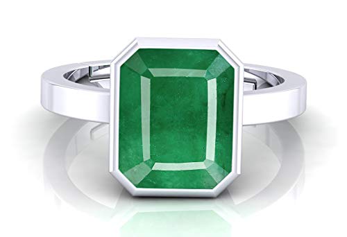 LMDPRAJAPATIS 5.50 Carat Original Emeald Panna 925 Silver Ring/Emeald Square Cut Gemstone ring