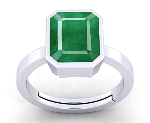 LMDPRAJAPATIS 5.50 Carat Original Emeald Panna 925 Silver Ring/Emeald Square Cut Gemstone ring