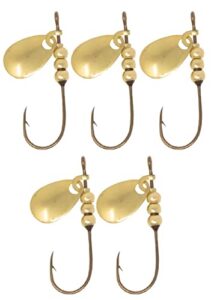 tooth shield tackle tungsten ice fishing deadstick charmer hook tip-up/tip down hook walleye crappie perch tungsten jig [gold] 5 pack (hook size: 6)