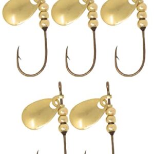 TOOTH SHIELD TACKLE Tungsten Ice Fishing Deadstick Charmer Hook Tip-Up/Tip Down Hook Walleye Crappie Perch Tungsten Jig [Gold] 5 Pack (Hook Size: 6)