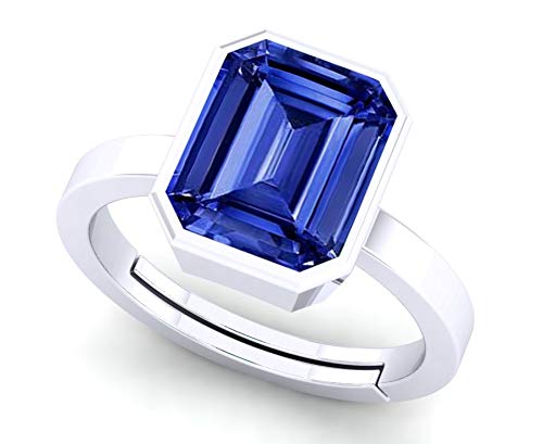 LMDPRAJAPATIS Natural Certified 7.50 Carat Original Unheated Untreatet Blue Sapphire (Neelam) 925 Sterling silver Ring Octagon Shape For Men & Women's