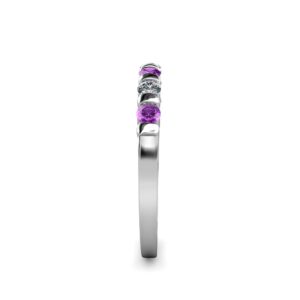 Amethyst & Lab Grown Diamond 1/5 ctw 7 Stone Women Wedding Band Stackable 14K White Gold.size 7.5