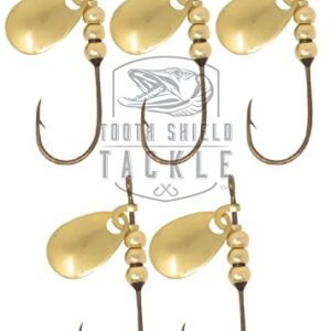 TOOTH SHIELD TACKLE Tungsten Ice Fishing Deadstick Charmer Hook Tip-Up/Tip Down Hook Walleye Crappie Perch Tungsten Jig [Gold] 5 Pack (Hook Size: 6)