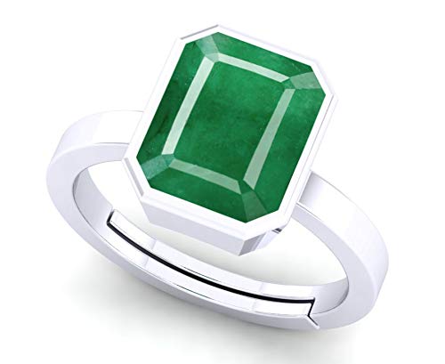 LMDPRAJAPATIS 5.50 Carat Original Emeald Panna 925 Silver Ring/Emeald Square Cut Gemstone ring