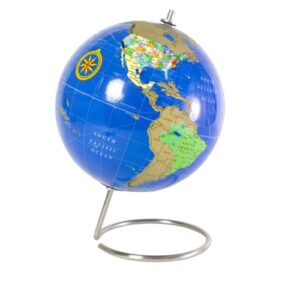 bullseye office - magnetic scratch off world globe (lacquer finish) - 10" magnetic standing world globe with magnetic pins - perfect as office desk globe, classroom globe, or travelers globe (blue)