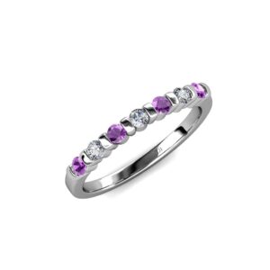 amethyst & lab grown diamond 1/5 ctw 7 stone women wedding band stackable 14k white gold.size 7.5