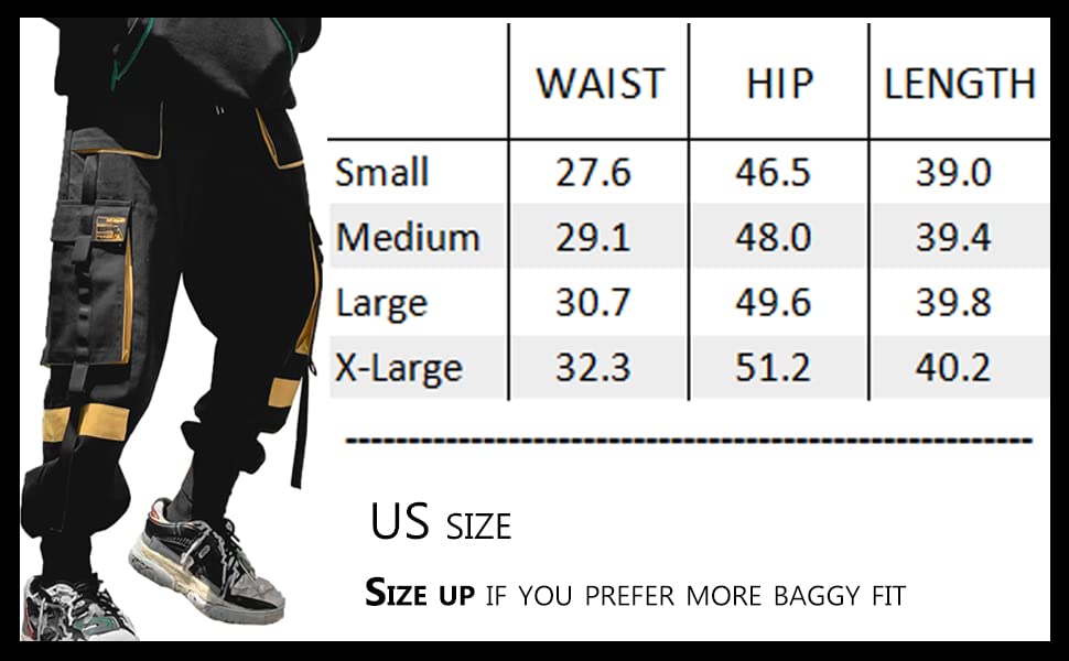 Ambcol Men's Jogger Pants Techwear Hip Hop Harem Pants Streetwear Tactical Track Pants with Drawstring Black-Yellow Medium