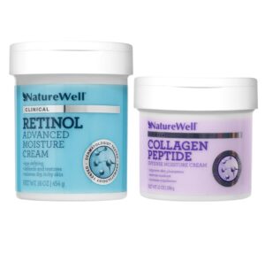 nature well clinical collagen peptide intense restoring moisture cream & retinol advanced anti-aging moisture cream bundle for face, neck, & body