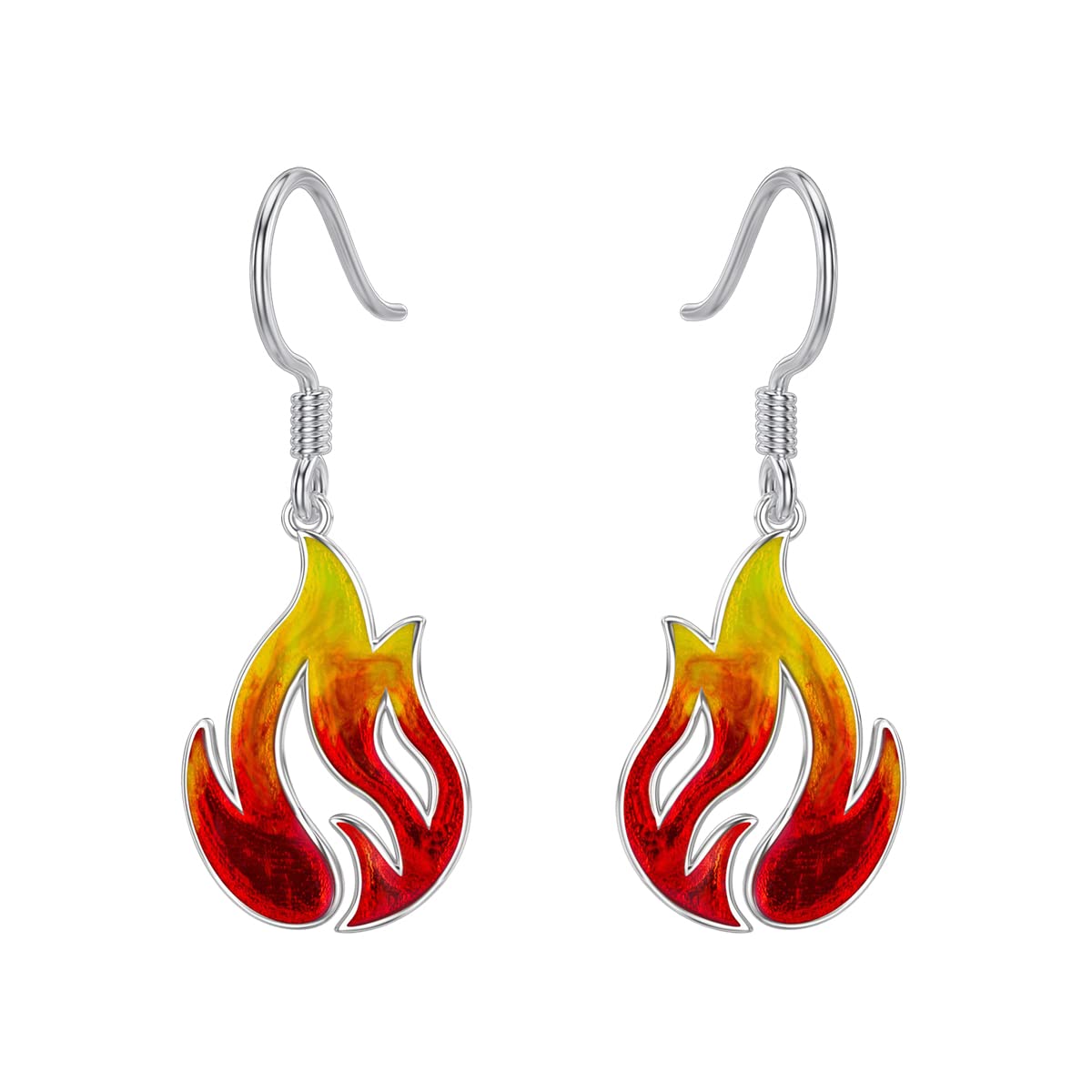 PELOVNY Flame Fire Earrings for Women S925 Sterling Silver Nature Fire Nation Drop Dangle Hook for Girlfriend Lover