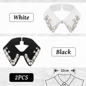 Geyoga Rhinestones Collar 2 Pieces Dickey Collar Fake Collar for Women Detachable Collar Choker White Black (Classic Style)