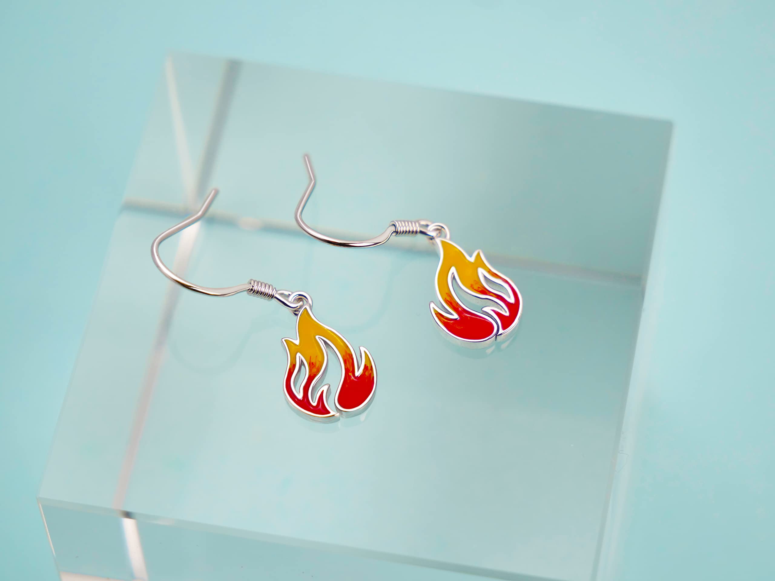 PELOVNY Flame Fire Earrings for Women S925 Sterling Silver Nature Fire Nation Drop Dangle Hook for Girlfriend Lover