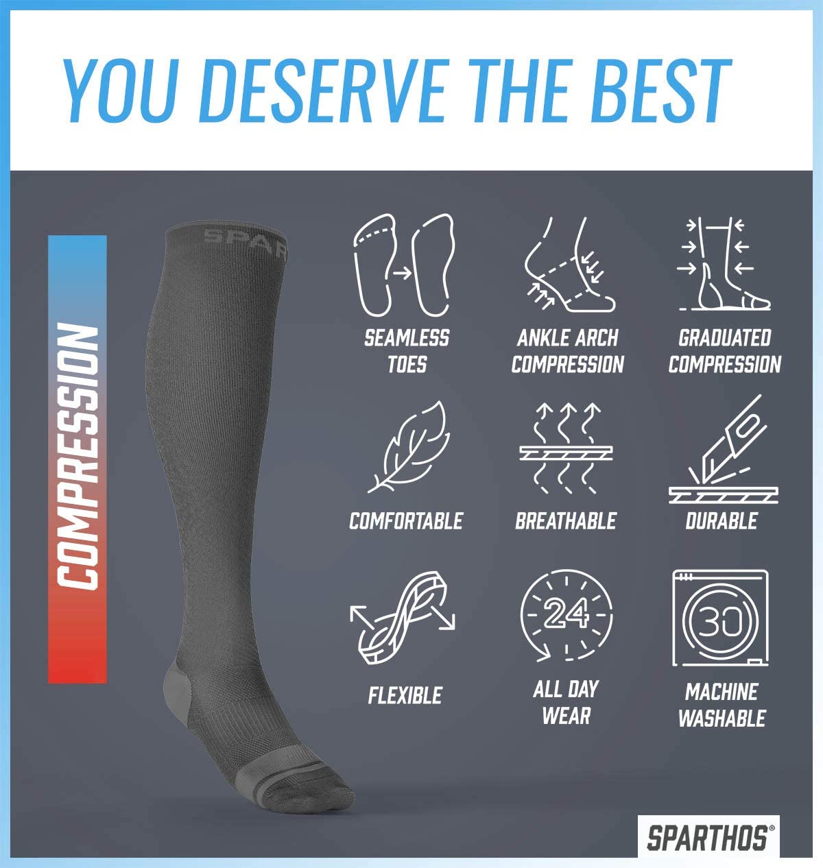 Sparthos Compression Socks (20-30mmHg) Bundle of 3 [Size Large/XL] - Steel Gray + Mountain Brown + Midnight Black