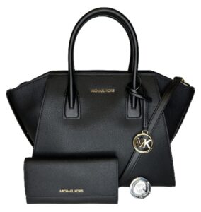 michael kors michael michael kors avril large top-zip satchel bundled with trifold wallet purse hook (black)