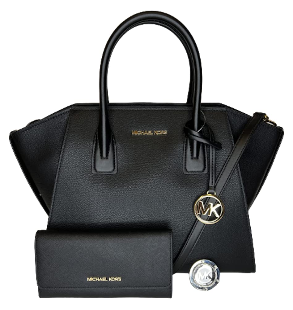 Michael Kors MICHAEL Michael Kors Avril Large Top-Zip Satchel bundled with Trifold Wallet Purse Hook (Black)