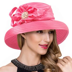 women derby church dress cloche hat fascinator floral tea party wedding bucket hat s052 (s038-rose)