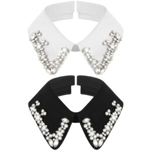 geyoga rhinestones collar 2 pieces dickey collar fake collar for women detachable collar choker white black (classic style)