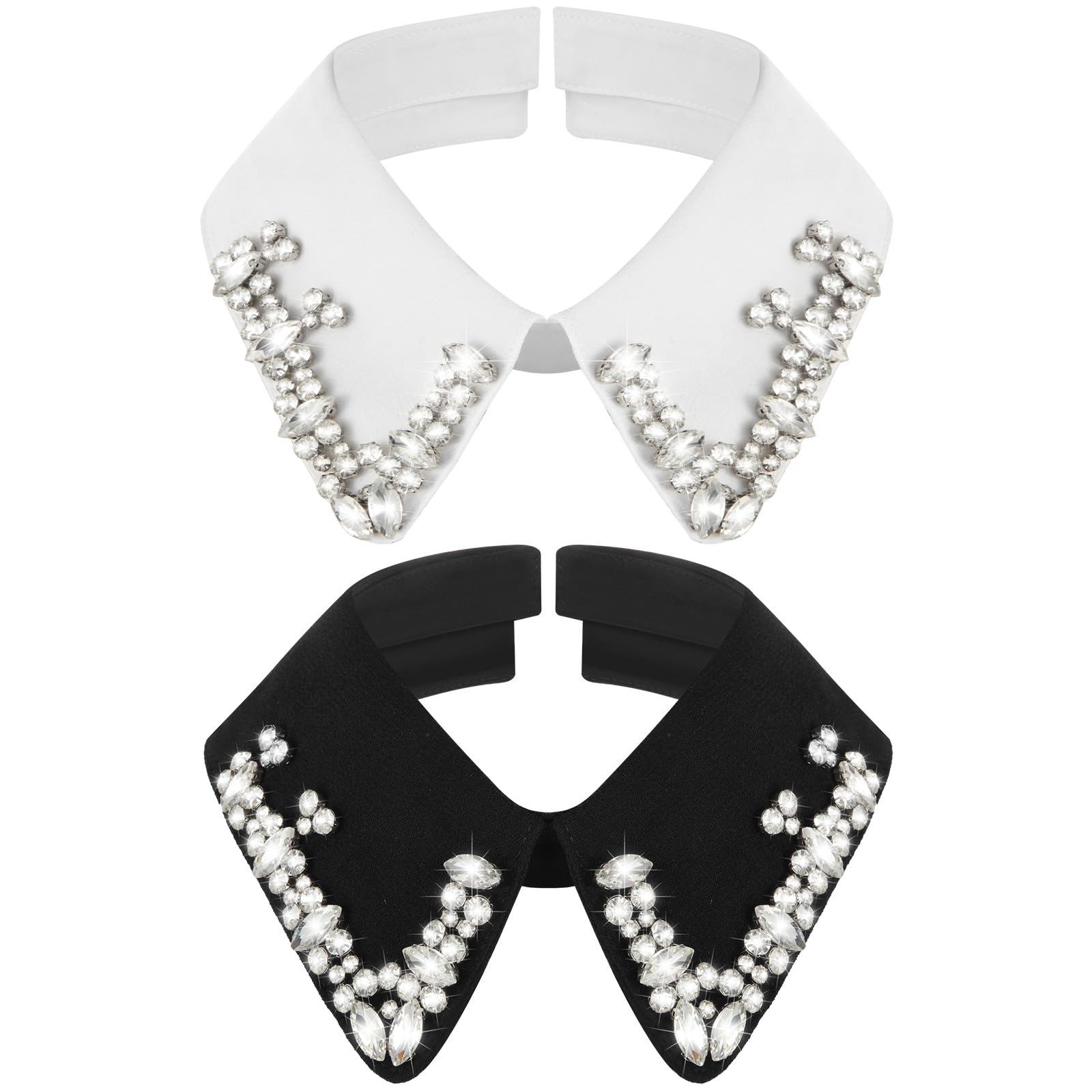 Geyoga Rhinestones Collar 2 Pieces Dickey Collar Fake Collar for Women Detachable Collar Choker White Black (Classic Style)