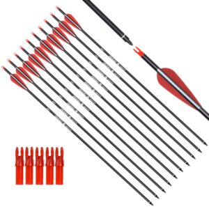 archery carbon arrow hunting target practice arrows 30 inch with removable tips for compound & recurve bow 500 spine 12pcs