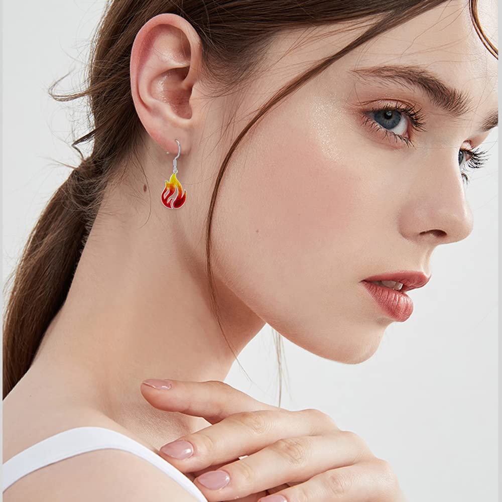 PELOVNY Flame Fire Earrings for Women S925 Sterling Silver Nature Fire Nation Drop Dangle Hook for Girlfriend Lover