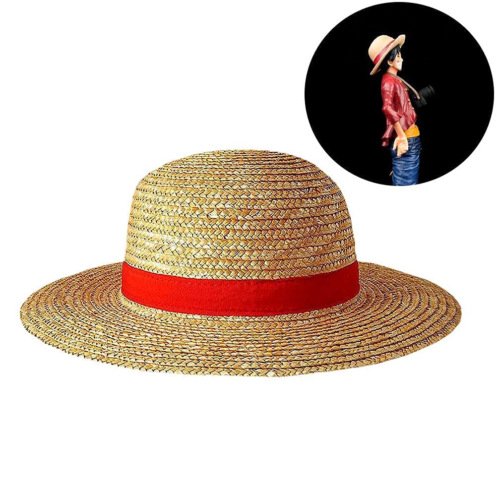 Luffy Straw Hat for Men Women, Multifunctional Cosplay Beach Anime Cartoon Character Sunscreen Straw Hat Cosplay Sun Hat